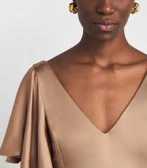 Gabriela Hearst Silk Satin Ruffled Spiral Maxi Dress