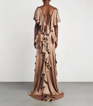 Gabriela Hearst Silk Satin Ruffled Spiral Maxi Dress