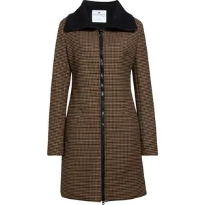 COURREGES High Collar Houndstooth Coat - Black/bronzer