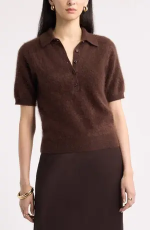 NORDSTROM Brushed Cashmere Polo Sweater