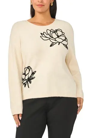 Vince Camuto Floral Embroidered Sweater Birch