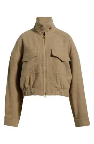 ROWING BLAZERS Herringbone Funnel Neck Wool Blend Jacket - Camel