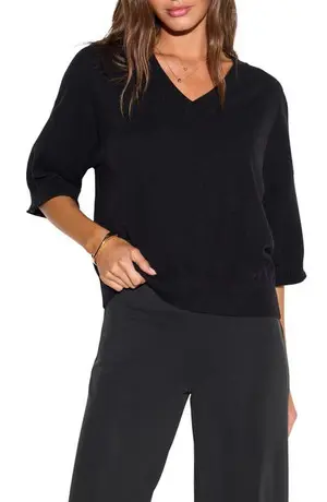 Spiritual Gangster Cosmic Veil Bailey V Neck Sweater - Black