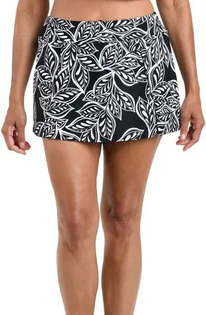 MAXINE OF HOLLYWOOD Native Vines Full Coverage Swim Skirt - Black