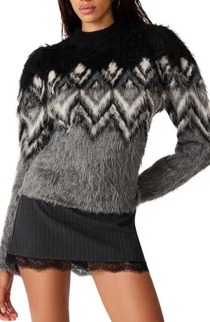 Steve Madden Mora Chevron Fuzzy Sweater - Black Multi