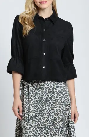 APNY Faux Suede Snap Front Jacket - Black