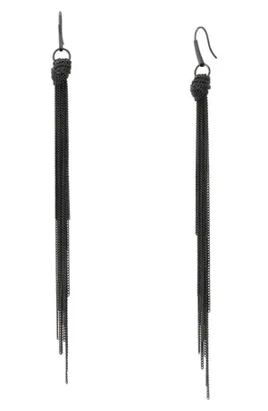 ALLSAINTS Noir Knot Linear Tassel Earrings - Worn Hematite