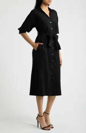 APNY Puff Sleeve Belted Shirtdress