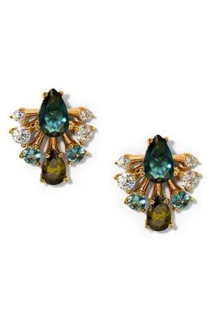 Nadri Hera Fan Stud Earrings - Gold