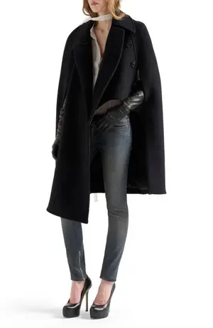 7 For All Mankind Double Breasted Wool Blend Cape - Wool Blend Sabl