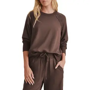 Splendid Lace Trim Sweatshirt - Java Brown