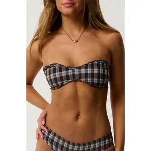 Rip Curl Paraiso Plaid Bandeau Bikini Top - Brown