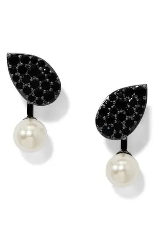 Nadri Rocco Petal Imitation Pearl Front/back Earrings - Black
