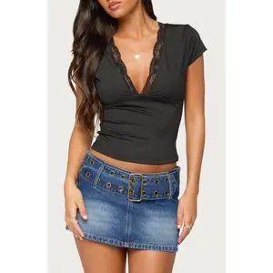 EDIKTED Hanni Lace Trim V-neck Top - Black