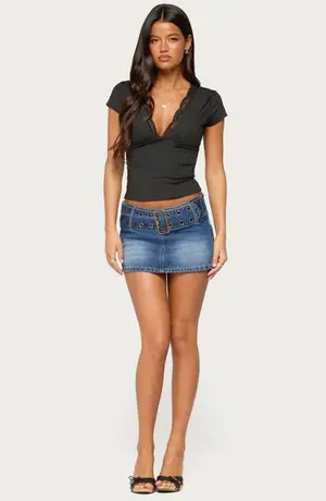 EDIKTED Hanni Lace Trim V-neck Top