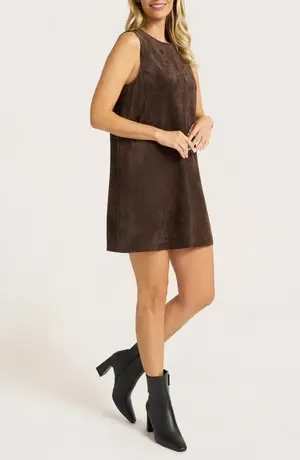 Matty M. Ashton Faux Suede Shift Minidress - Espresso