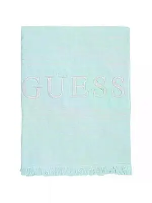 Guess Logo-embroidered Fringed Beach Towel - Blue