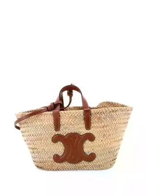 Celine Triomphe Basket Shoulder Bag Raffia With Leather Medium Tote Bag - Brown
