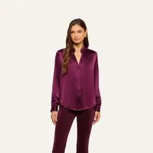 L'Agence Bianca Silk Blouse Top - Dark Plum