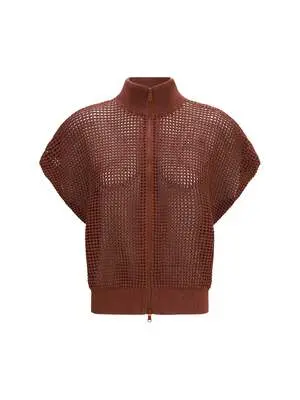 Brunello Cucinelli Cotton Mesh Cardigan With Dazzling Details - Multicolor