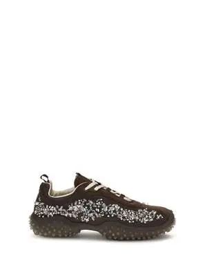 Miu Miu Suede And Technical Fabric Sneakers With Crystals - Brown