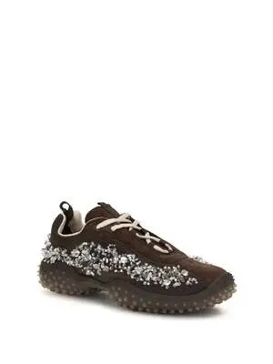 Miu Miu Suede And Technical Fabric Sneakers With Crystals
