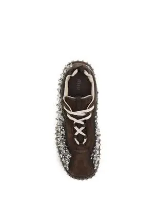 Miu Miu Suede And Technical Fabric Sneakers With Crystals