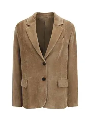 Brunello Cucinelli Fluid Corduroy Jacket With Monile - Cream
