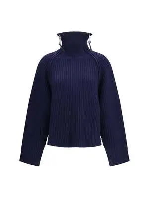 GANNI Wool Zip-neck Sweater - Blue