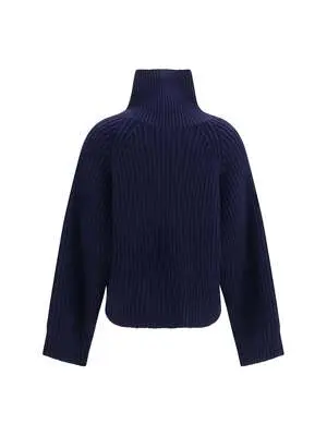 GANNI Wool Zip-neck Sweater - Blue