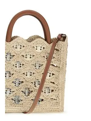 Rabanne 1969 Disc Raffia Top-handle Bag