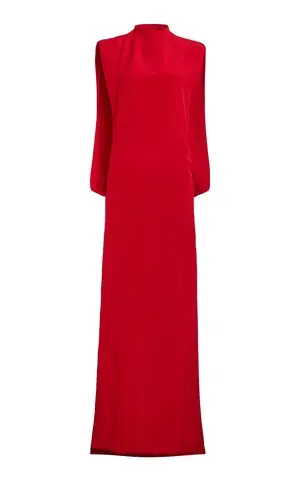 Prabal Gurung Four-ply Silk Crepe Mock-neck Open Cocoon Column Dress - Red