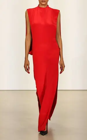 Prabal Gurung Four-ply Silk Crepe Mock-neck Open Cocoon Column Dress - Red