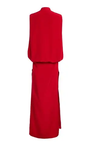 Prabal Gurung Four-ply Silk Crepe Mock-neck Open Cocoon Column Dress - Red