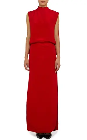 Prabal Gurung Four-ply Silk Crepe Mock-neck Open Cocoon Column Dress - Red