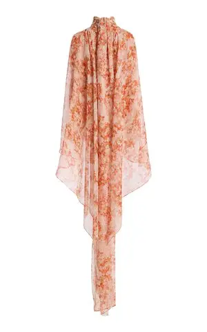 Prabal Gurung Floral Print Silk Chiffon Hand-draped Blouse