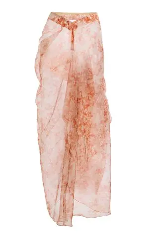 Prabal Gurung Floral Print Silk Organza Hand-draped Sari Skirt