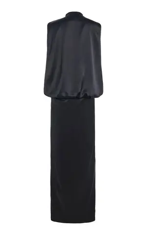 Prabal Gurung Silk Crepe Back Satin Mock-neck Open Cocoon Column Dress