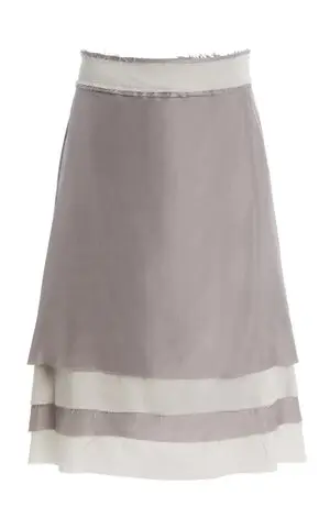 MEL USINE Fougere Silk Tiered Peasant Skirt - Grey