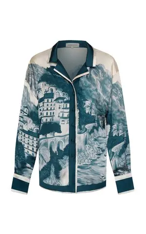 ANDRES OTALORA Tarde De Verano Satin Shirt - Turquoise