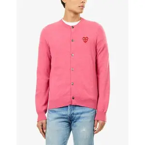 Play Comme Des Garcon Double Heart Wool Knit Cardigan - Pink