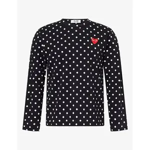 Play Comme Des Garcon Polka Dot Heart Long-sleeve Cotton-jersey T-shirt Xxl - Black