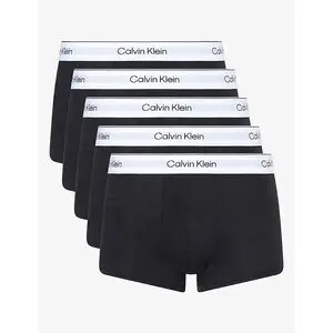 Calvin Klein Icon Pack Of Five Stretch-cotton Trunks - Black