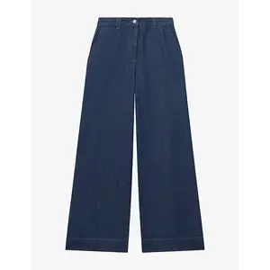 REISS Olivia Wide-leg High-rise Denim-blend Jeans - Dark Blue