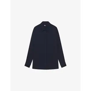 The Kooples Collared Long-sleeve Stretch-silk Shirt - Navy