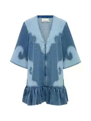 ALEMAIS Jesse Ruffled Patchwork Mini Dress - Blue