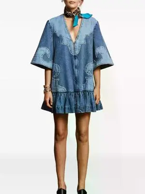 ALEMAIS Jesse Ruffled Patchwork Mini Dress - Blue
