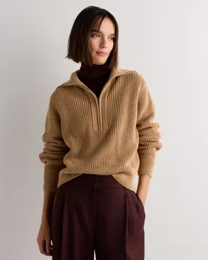 Quince Women's Collared Quarter Zip Sweater Camel