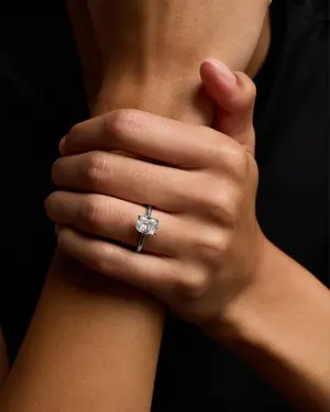 Quince Lab Grown Diamond Elongated Cushion Trellis Cathedral Engagement Ring 2ct - Platinum