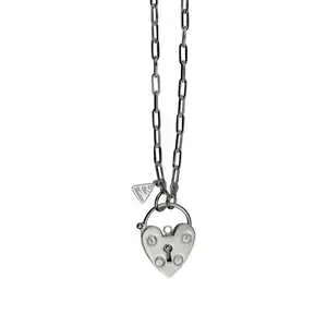 VON TRESKOW Thick Clip Chain Necklace With Heart Padlock - Silver
